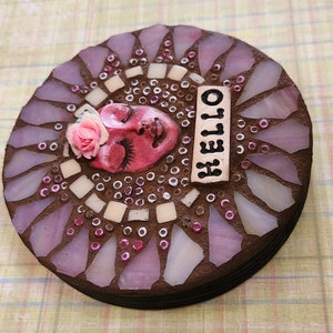 Hello Mosaic, 5x5 Inch Round Glass on Wood Mosaic Wall Art, Wall Art ...