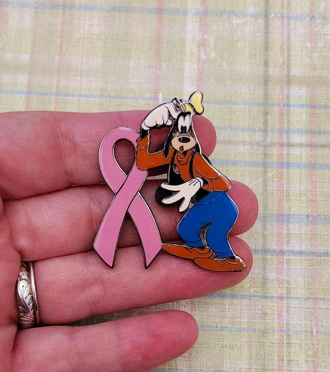 Vintage Limited Edition 100 Goofy and Pink Ribbon Pin, Enamel Metal Pin ...