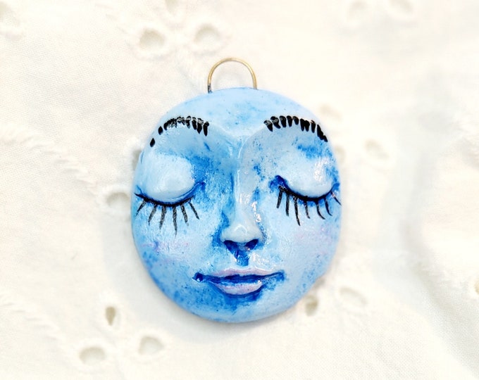Rustic Blue Goddess Face Bead, Handmade Supply, Focal Bead, Polymer ...