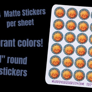 Happy Sun Sticker Sheet, Vinyl Matte Sticker Set, Sun Stickers, 24 Kiss ...