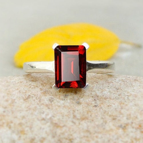 Garnet Ring Square Cut Wedding Engagement Ring Red Gemstone | Etsy