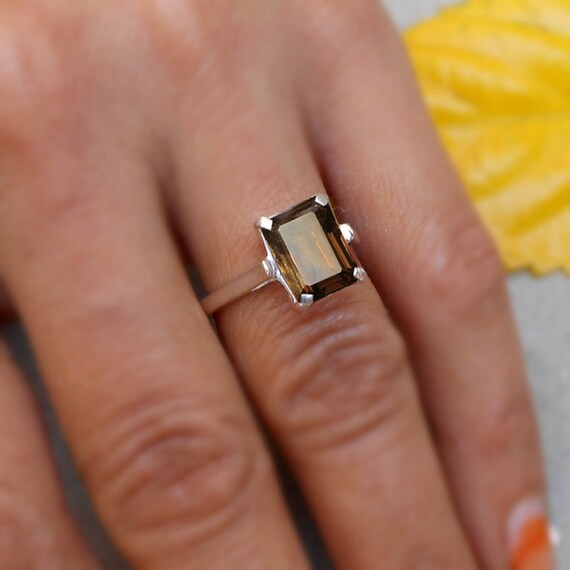 Smokey quartz silver ring Gemstone rings smoky ring Quartz | Etsy