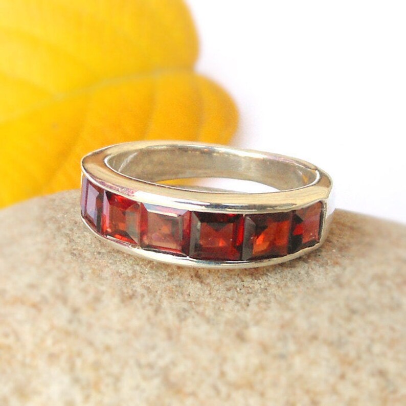 Garnet Eternity Ring Half Eternity Band Garnet Channel Set - Etsy