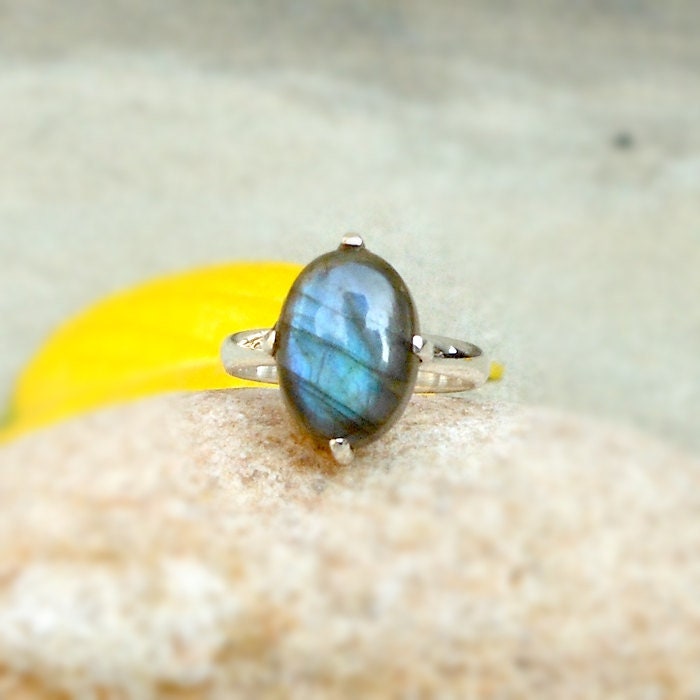 Blue Fire Natural Labradorite Gemstone Ring 925 Solid silver | Etsy