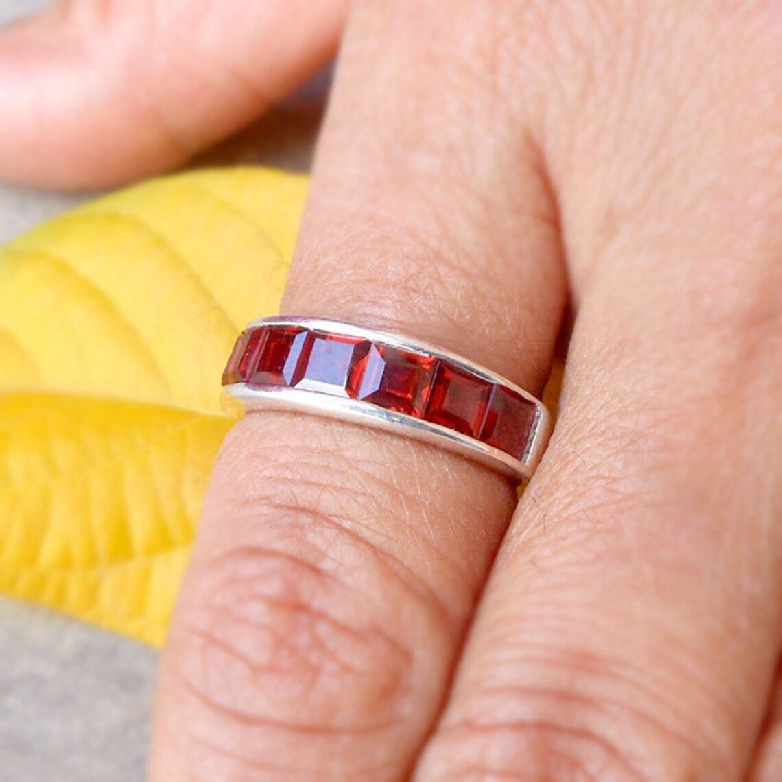 Garnet Eternity Ring Half Eternity Band Garnet Channel Set - Etsy