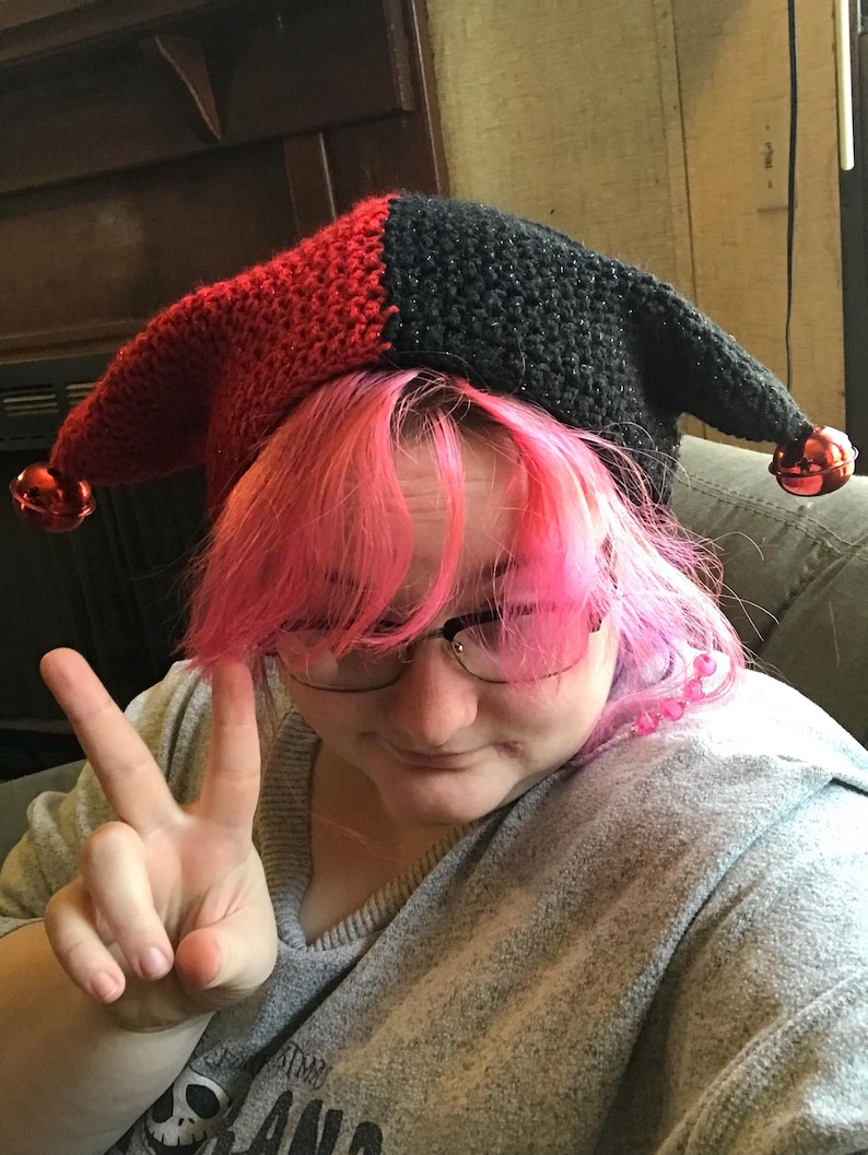 Crochet Split Color Jester Hat With Working Bells - Clowncore ...