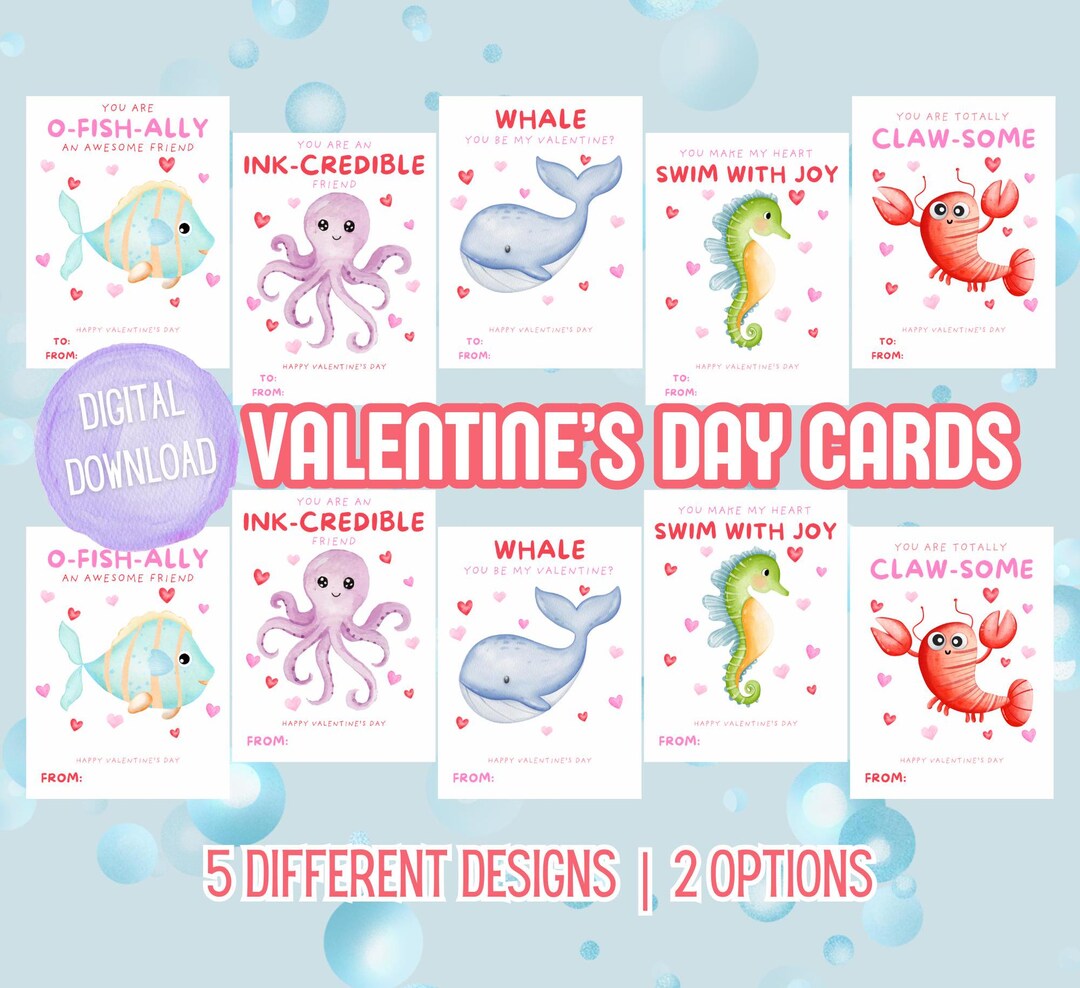 Under the Sea Valentine Cards Digital Download - Etsy