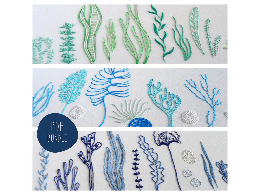 Wild Ocean, 3 Coastal Embroidery Patterns for Coral, Kelp and Seagrass ...