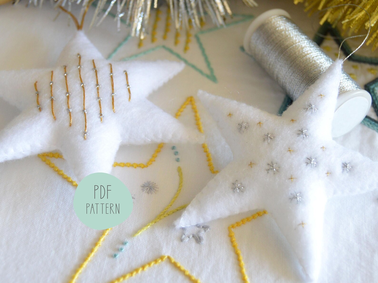 Felt Stars, an Embroidery Pattern for Making Sparkly Hanging Star ...