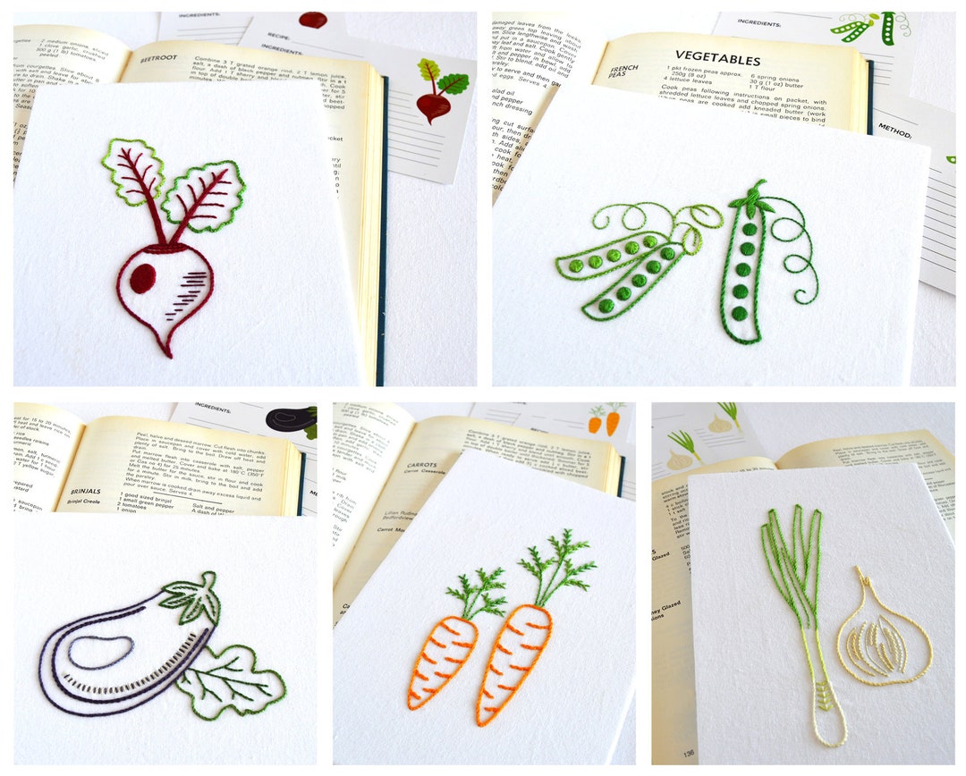 Veg Box I, 5 Vegetable Embroidery Patterns for an Aubergine, Beetroot ...