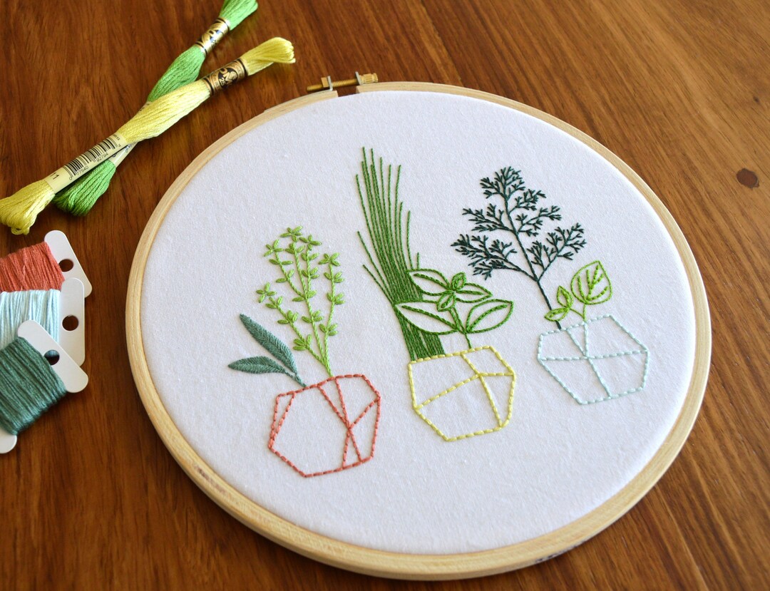 Herb Pots, a Contemporary Hand Embroidery Pattern for Kitchen Sills ...