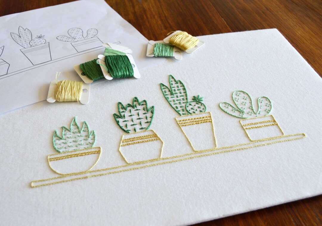 Succulents on a Sill Hand Embroidery Pattern for House Plants (PDF ...