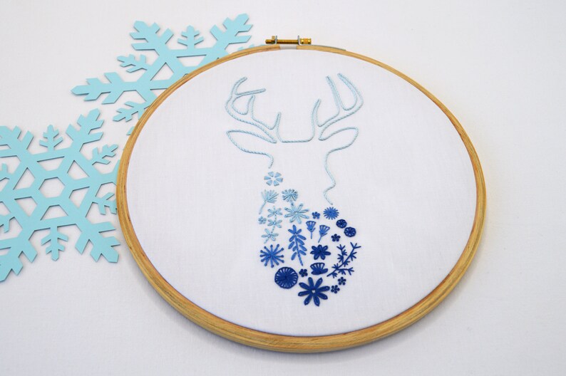 Stag Hand Embroidery Pattern, a Woodland Deer Design for Winter and the ...