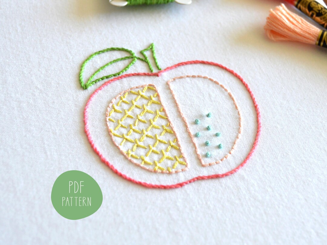 Apple Slice Embroidery Pattern of a Crisp Pink Fruit, Ideal for Tea ...