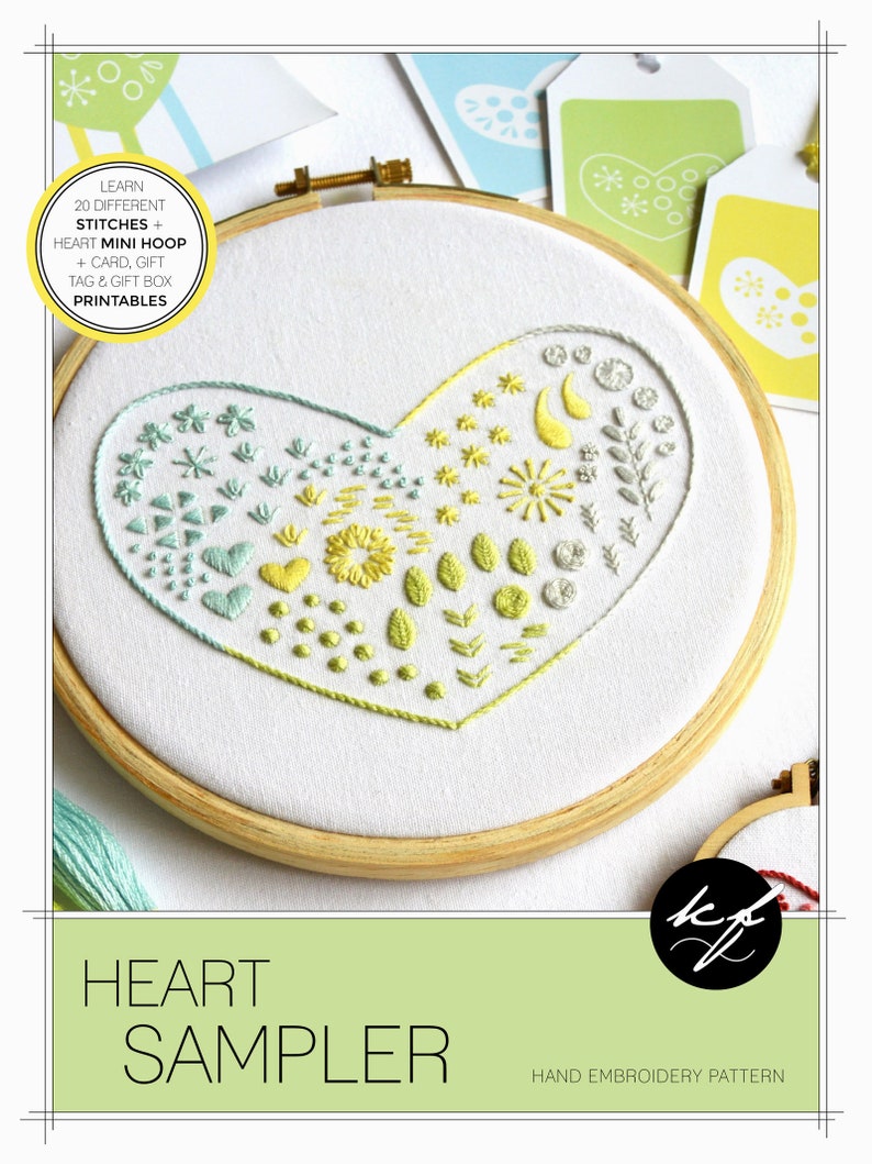 Heart Embroidery Sampler Pattern, Beginner Stitch Guide (PDF Pattern ...