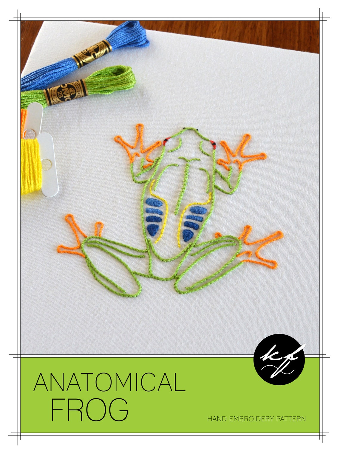 Anatomical Frog Hand Embroidery Pattern in Lifelike Colours From the ...