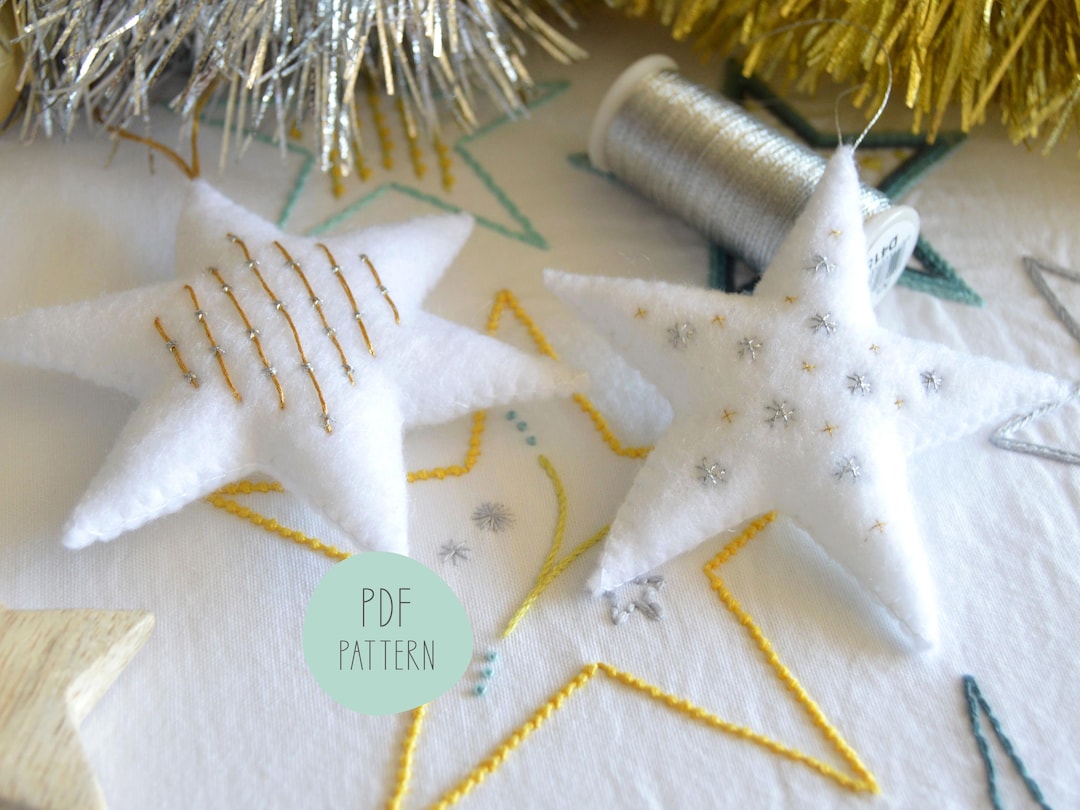 Felt Stars, an Embroidery Pattern for Making Sparkly Hanging Star ...