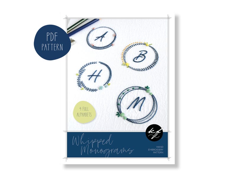 Whipped Monograms Hand Embroidery Pattern. Four Alphabets of 26 Letters ...