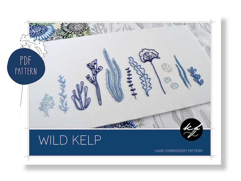 Wild Ocean Embroidery Pattern Bundle. 3 Designs for Coral, Kelp and ...