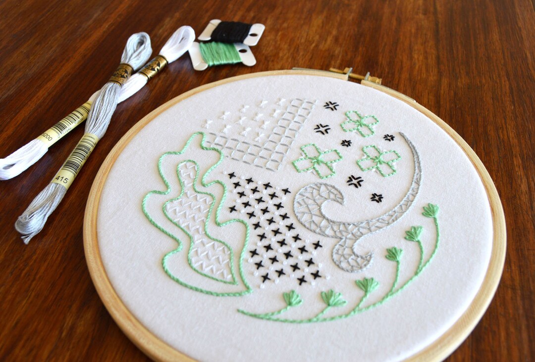 Mock Blackwork Hand Embroidery Pattern, a Contemporary Design Filled ...