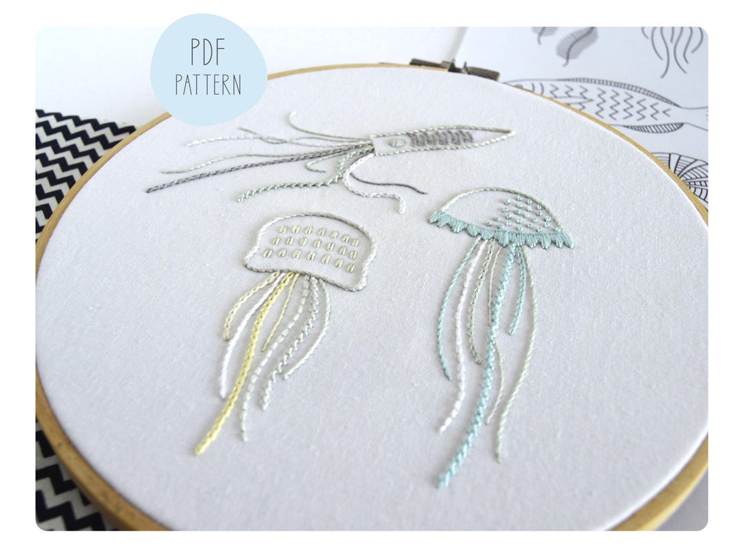 Jellyfish Hand Embroidery Pattern for Three Sea Jellies (PDF Pattern ...