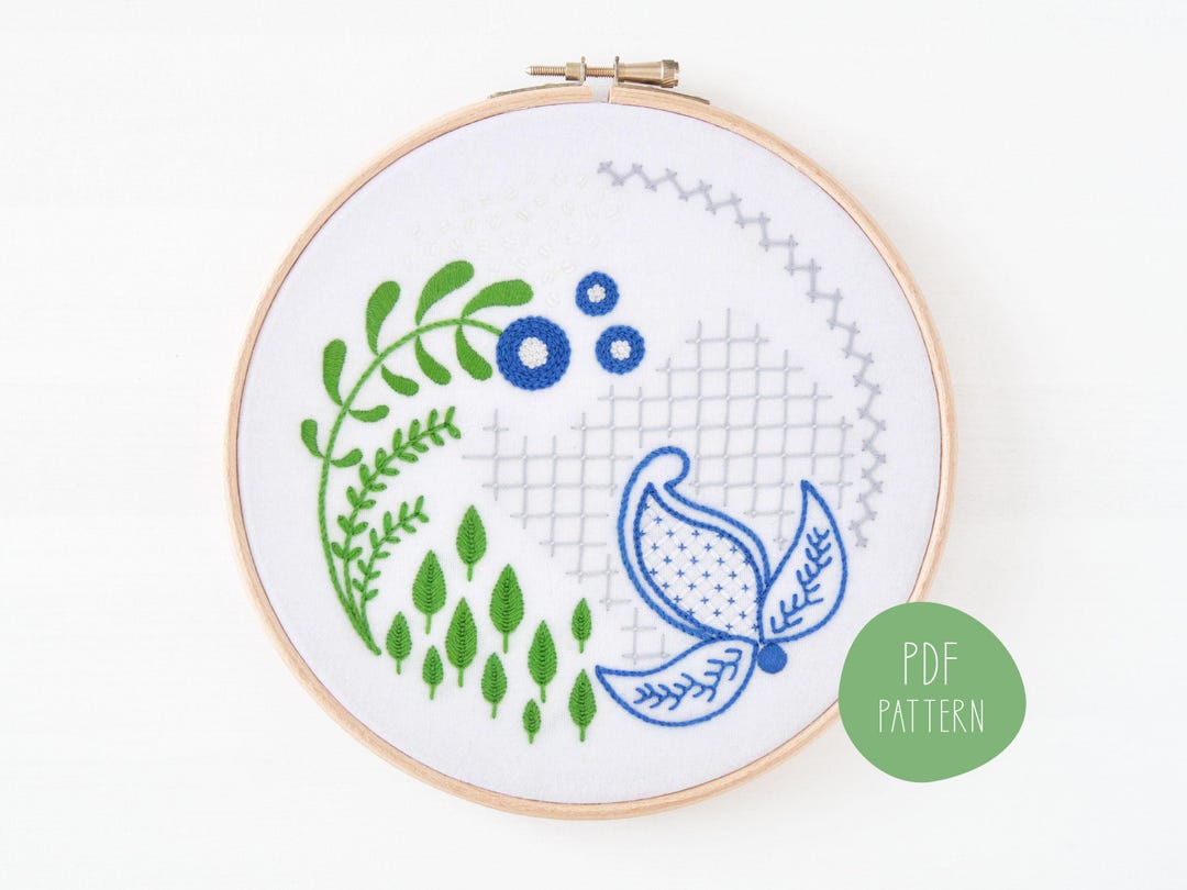 Arbour II Hand Embroidery Pattern of Flowers, Leaves and Trellises, a ...