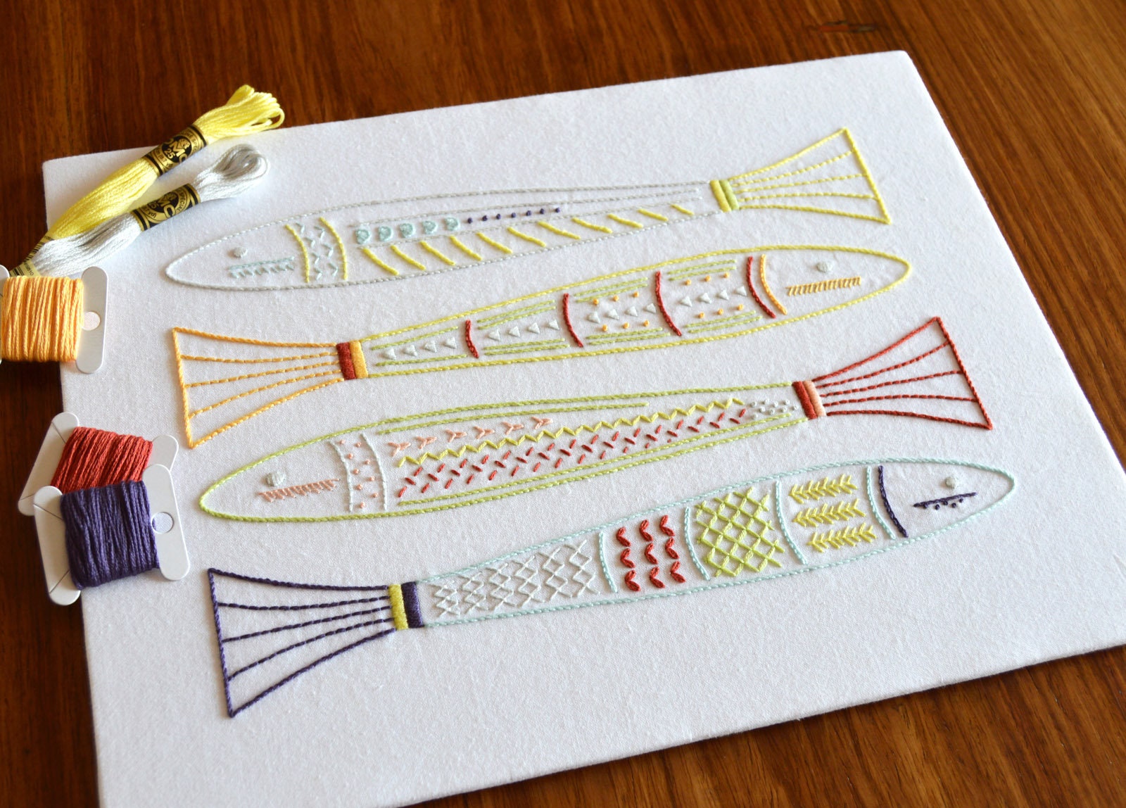 Skinny Fish hand embroidery pattern modern embroidery sea | Etsy