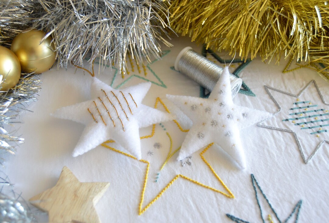 Felt Stars, an Embroidery Pattern for Making Sparkly Hanging Star ...