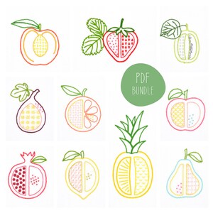 Chopped Fruit, 10 Juicy Designs in One PDF Embroidery Pattern - Etsy