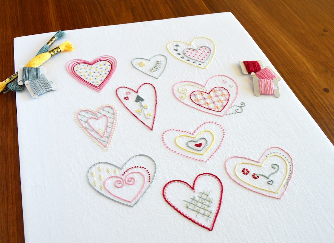 Sweet Hearts Hand Embroidery Pattern for 10 Easy-to-stitch Heart ...