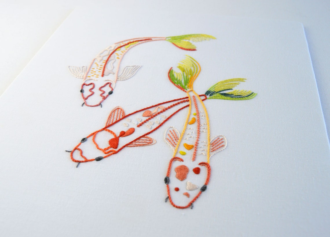 Koi Fish Hand Embroidery Pattern a Modern Embroidery PDF - Etsy