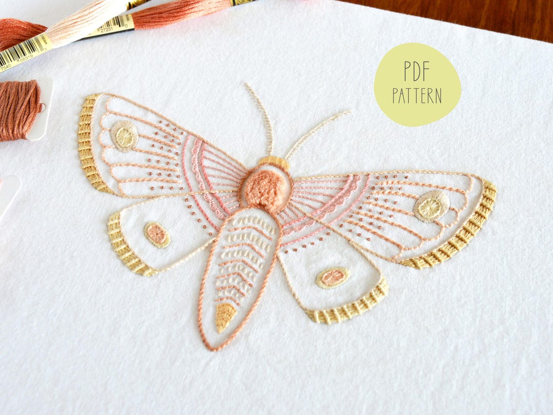 Anatomical Moth Embroidery Pattern, a Lifelike Insect Design in ...