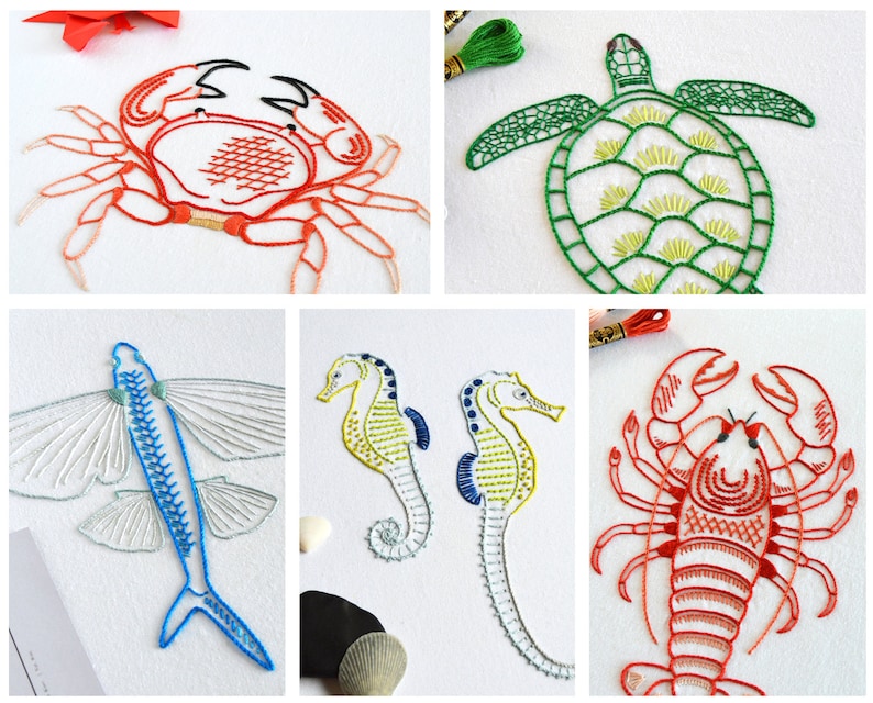 Anatomical Sea Creatures Embroidery Pattern Bundle. 5 Realistic Designs ...