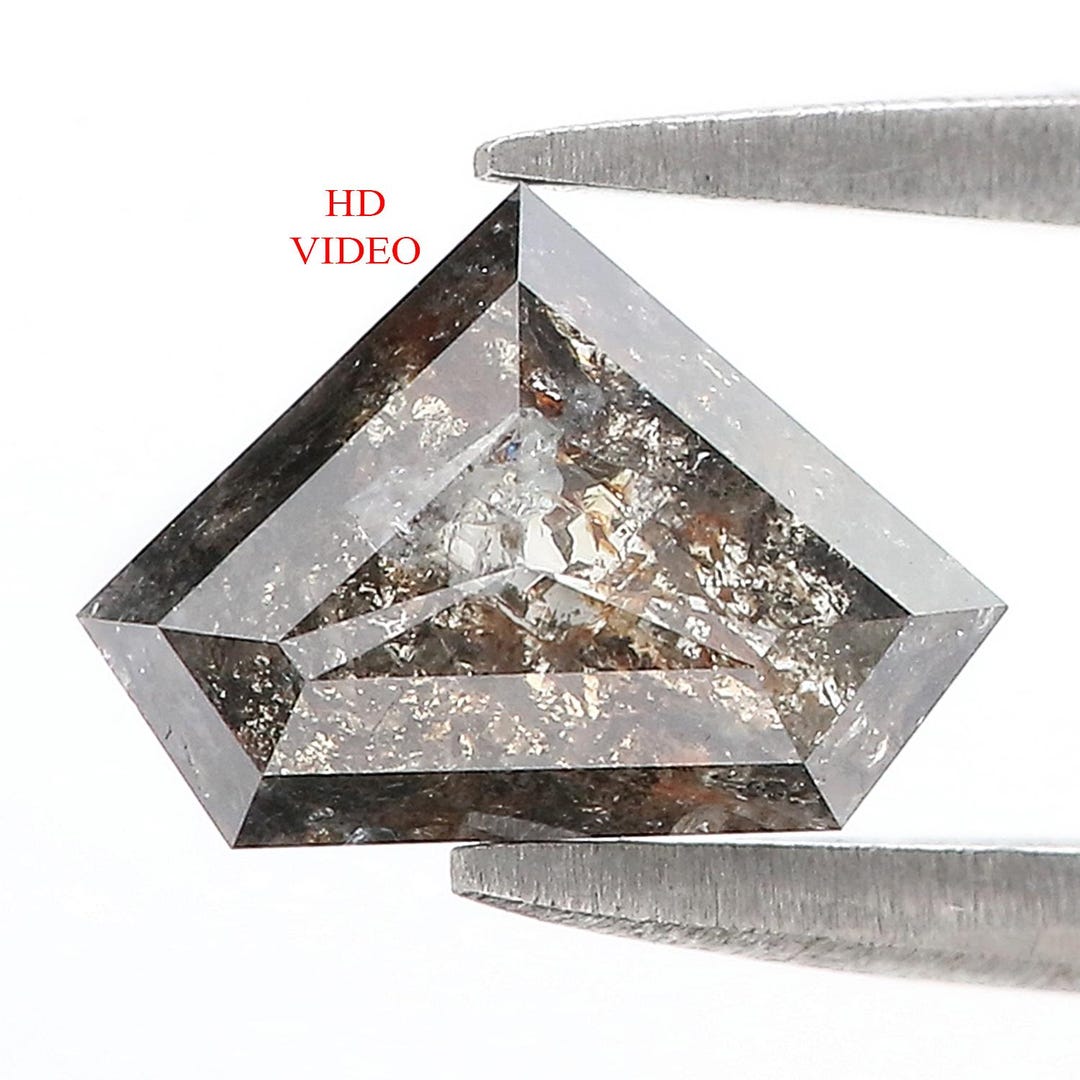 1.59 Ct Natural Loose Shield Shape Diamond Salt and Pepper Shield Cut ...