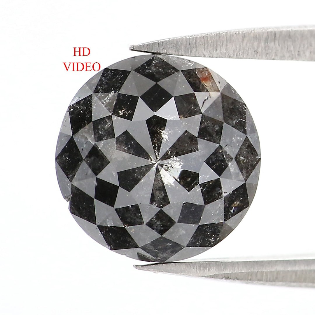 2.97 Ct Natural Loose Round Rose Cut Diamond Black Grey Color Rose Cut ...