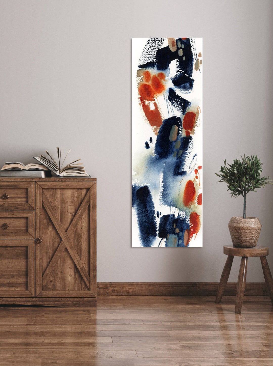 Long Abstract Canvas Art Print, Stairwell Wall Decor Abstract Painting ...