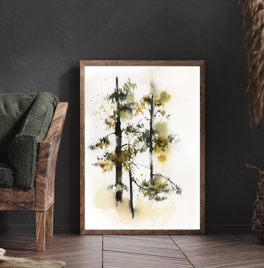 Pine Tree Wall Print, Nature Wall Art Print, Canvas Art, Watercolor ...