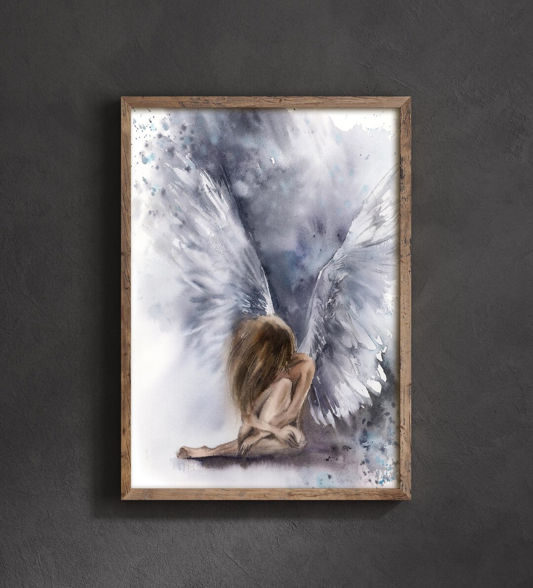 Angel Fine Art Print on Canvas in Purple Colors, Angel and Wings ...
