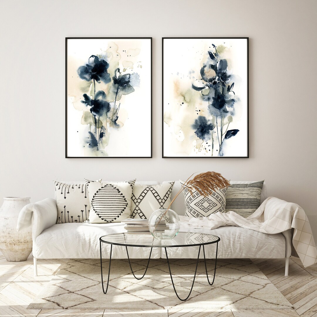 Gallery Wall Set of 2, Abstract Flowers Paintings, Prints on Canvas ...