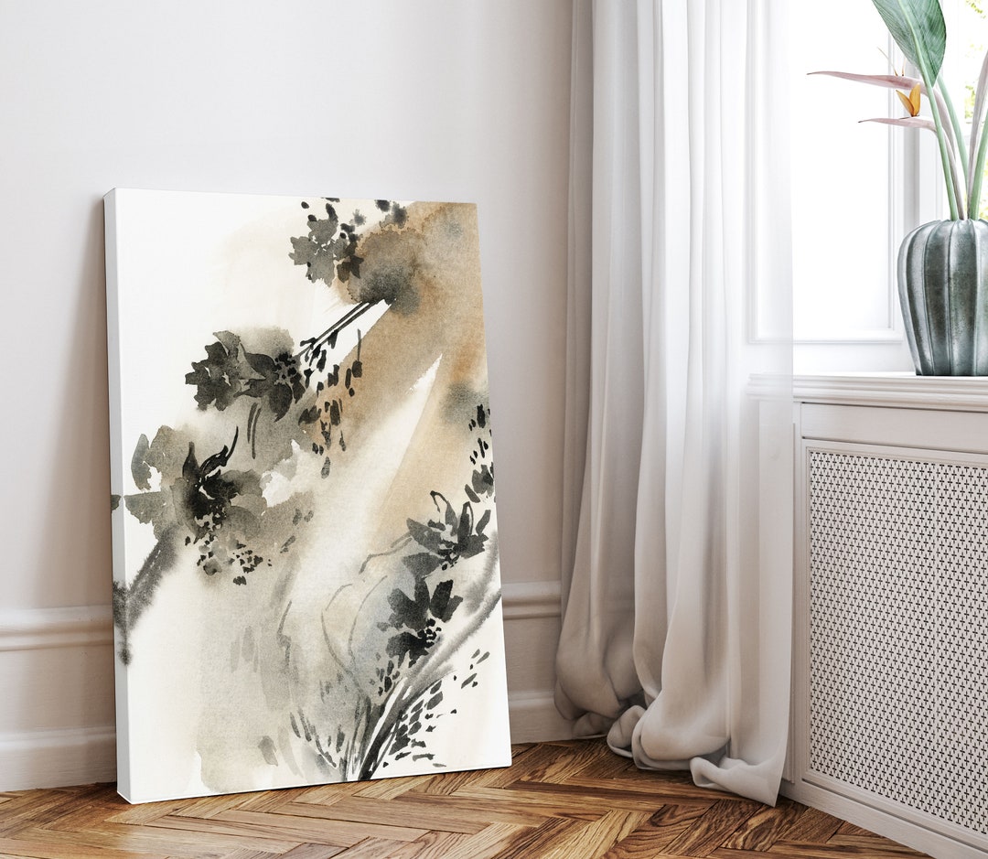 Earthy Wall Abstract Canvas Art Print, Florals Watercolor Painting ...