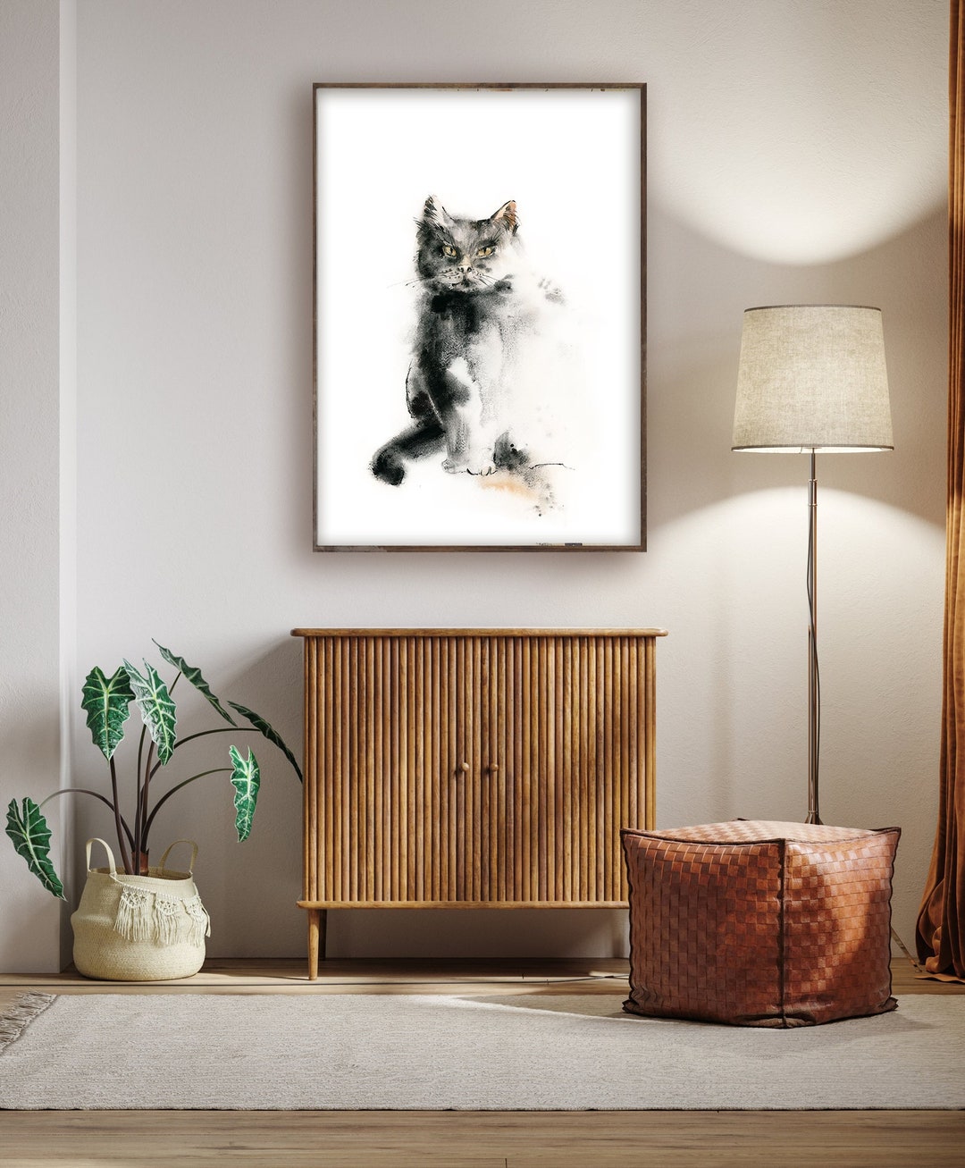 Cat Canvas Wall Art Print, Watercolor Cat Painting, Cat Wall Decor ...