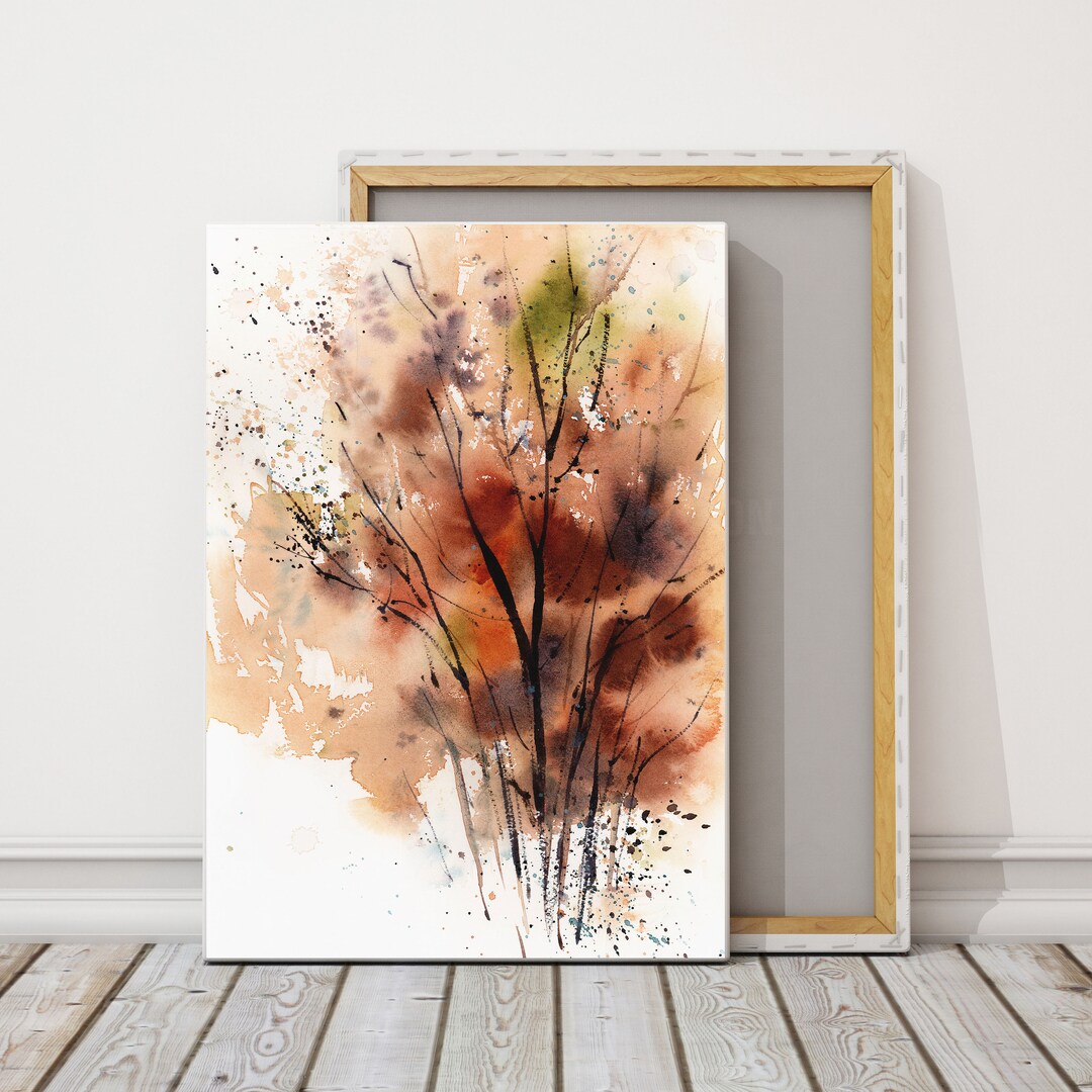 Abstract Autumn Tree Canvas Print Burnt Orange Tree Watercolor Painting ...
