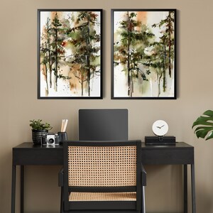 Nature Wall Art Set of 2 Forest Canvas Prints, Green Forest Paintings ...