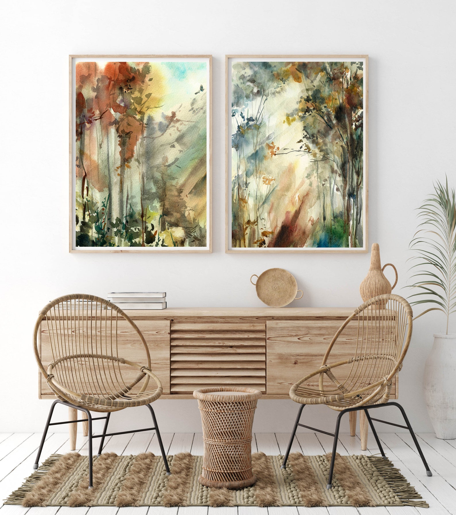 Forest Wall Decor Set of 2 Fine Art Prints Abstract Tree - Etsy