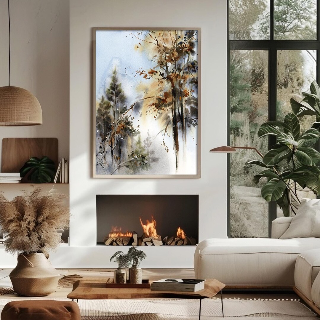 Forest Canvas Print, Woodland Wall Decor Trees Watercolor Painting Art ...