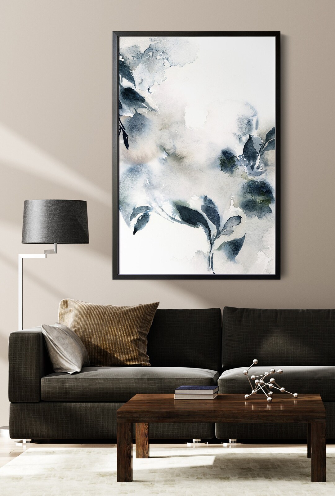 Abstract Botanical Blue Watercolor Painting Print on Canvas Ready to ...