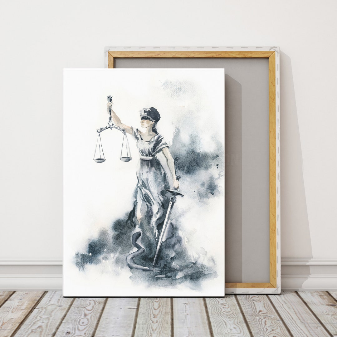 Lady Justice Canvas Print, Watercolor Painting, Justice Symbol Wall Art ...