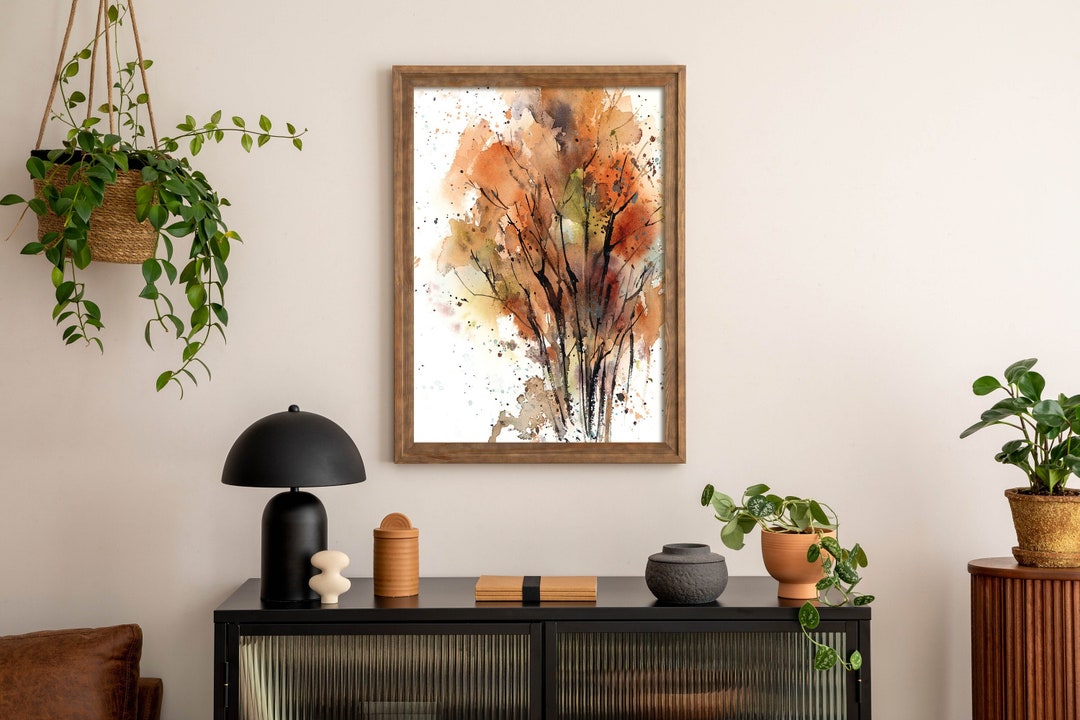 Abstract Autumnal Trees Print on Canvas in Burnt Orange Fall Colors ...