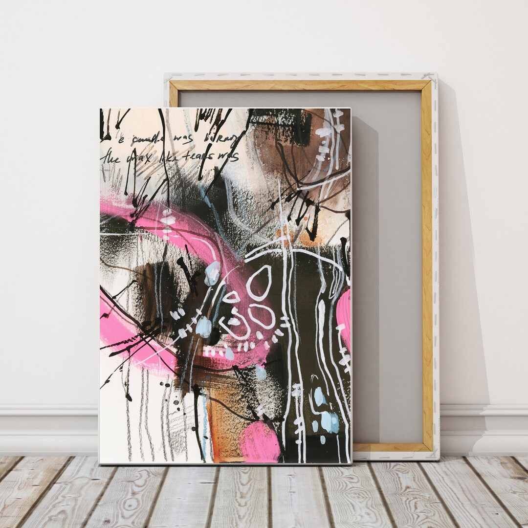 Abstract in Black and Neon Pink Canvas Art Print Wall Decor, Bold ...