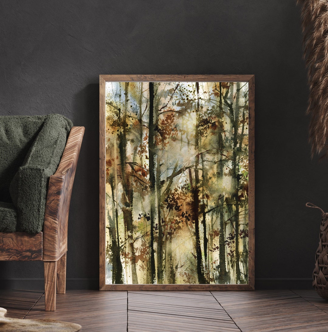 Abstract Forest Canvas Art Print, Landscape Nature Art, Watercolor ...